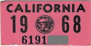 1968 California Registration Sticker