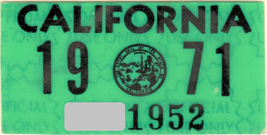 California Registration Sticker 1971