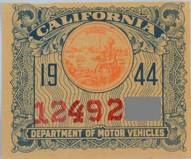 1944 California Windshield Decal - Classic License Plates