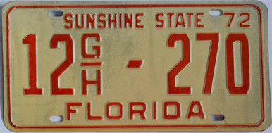 1972 Florida License Plate - Classic License Plates
