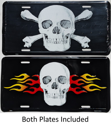 Skull, cross-bones, and flames - Classic License Plates