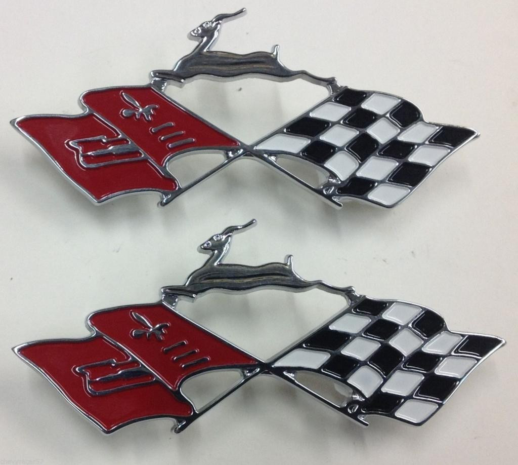 61 1961 Chevy Impala Rear Side Quarter Panel Trim Emblem Cross Flags ...