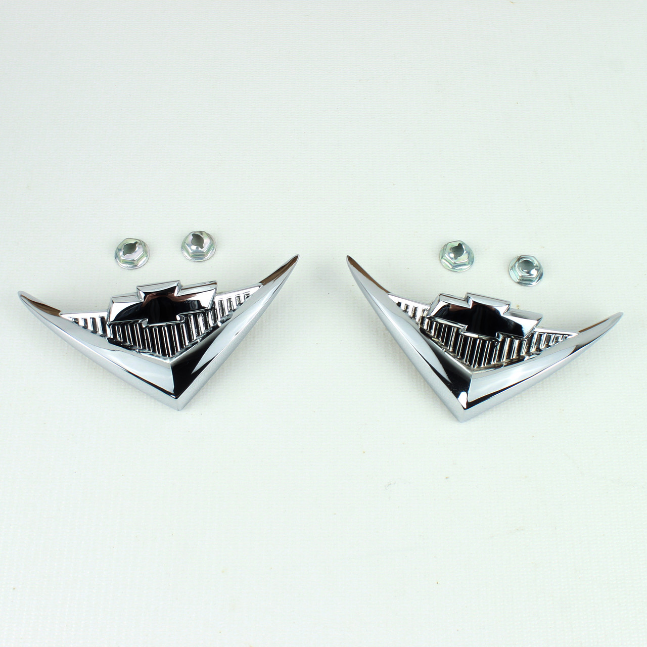 55 1955 Chevy V8 Under Tail Light Rear Chrome Vee Emblems with Black ...