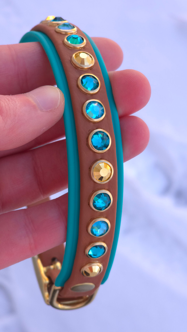 9.25-11.25” Teal & Gold Sparklee on Tan with Teal Border