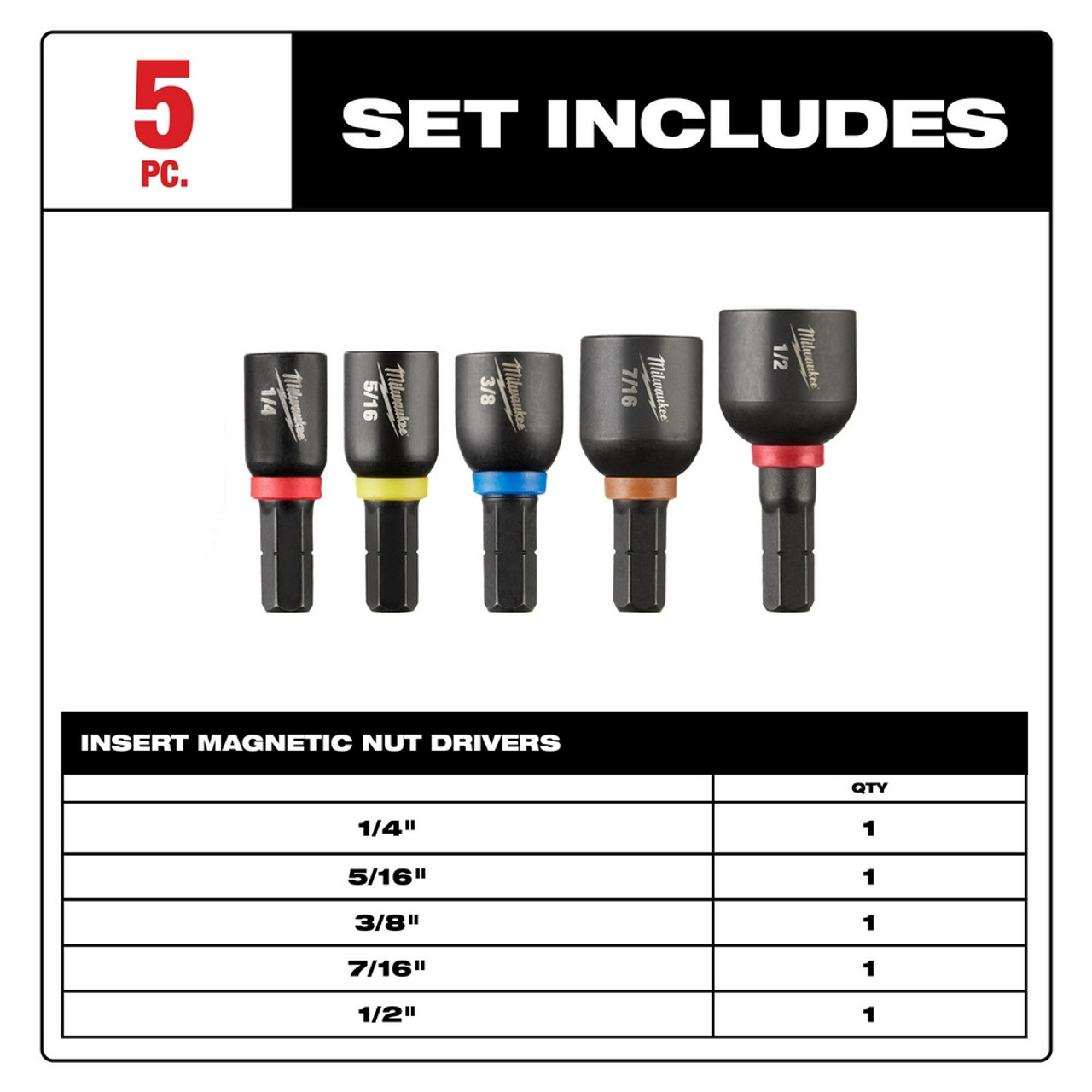 Milwaukee 49-66-4563 Shockwave Impact Duty Insert Magnetic Nut Driver Set 5PC