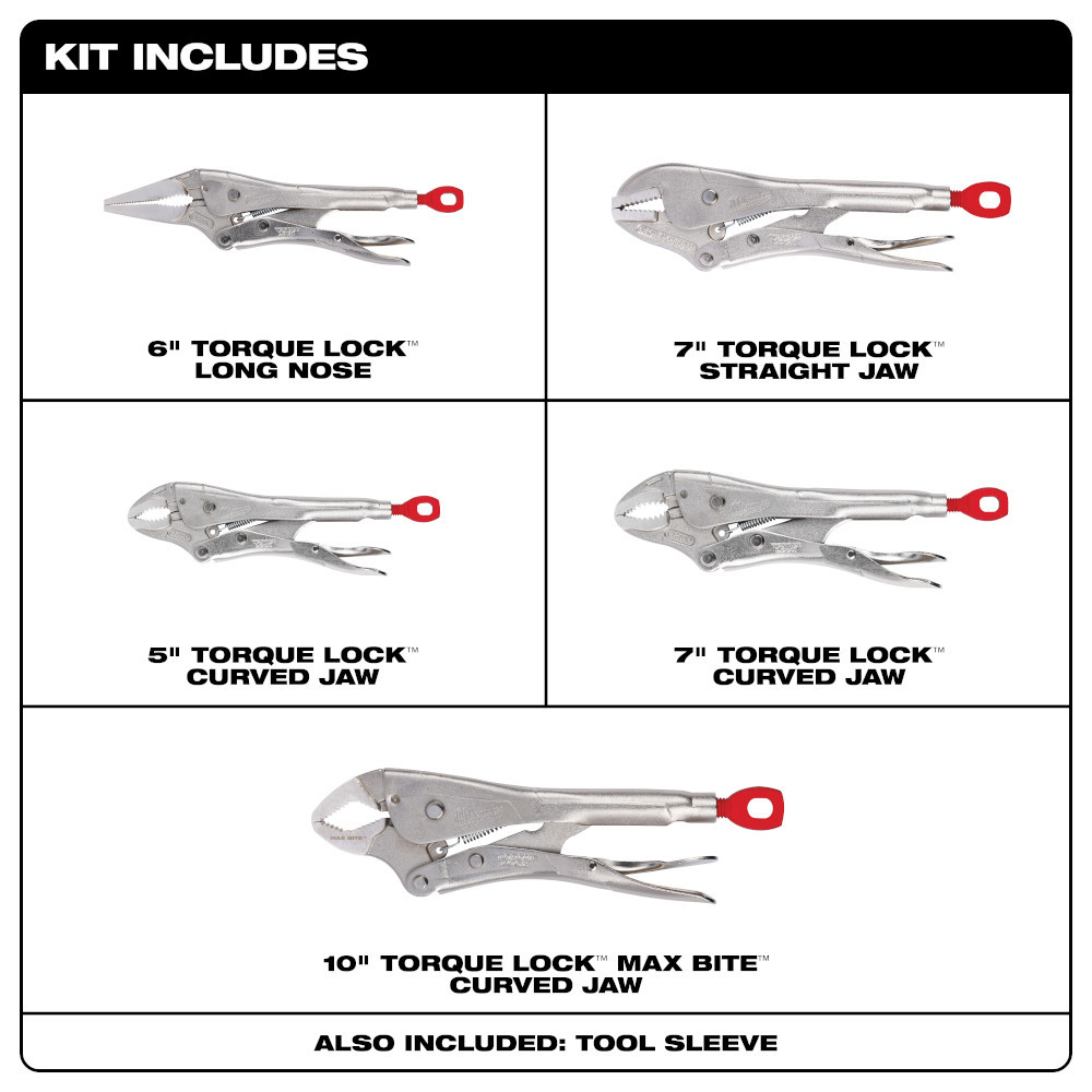 Milwaukee 48-22-3695 5Pc TORQUE LOCK Locking Pliers Kit