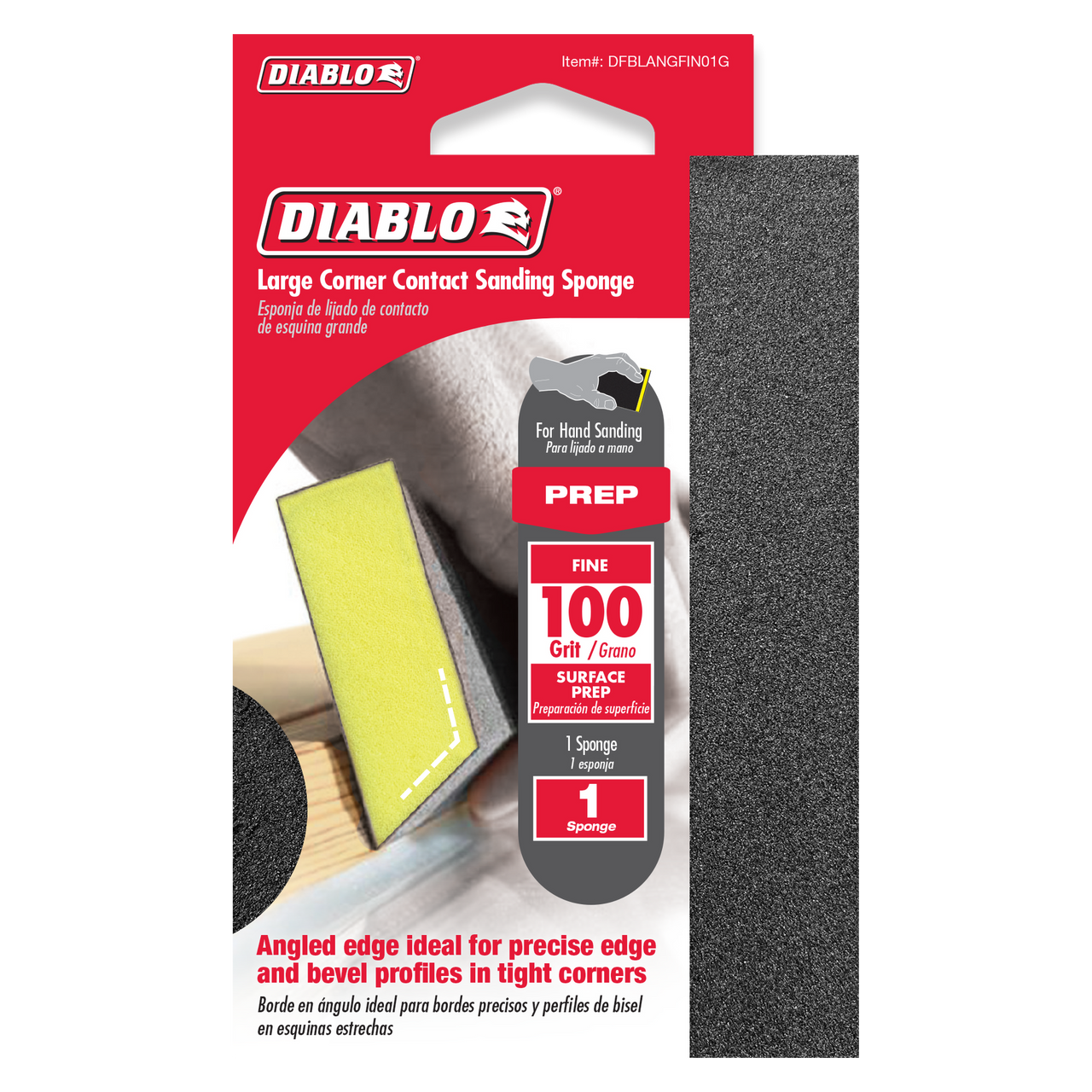 Diablo DFBLANGFIN01G Corner Contact 100-Grit (Fine) Sanding Sponge