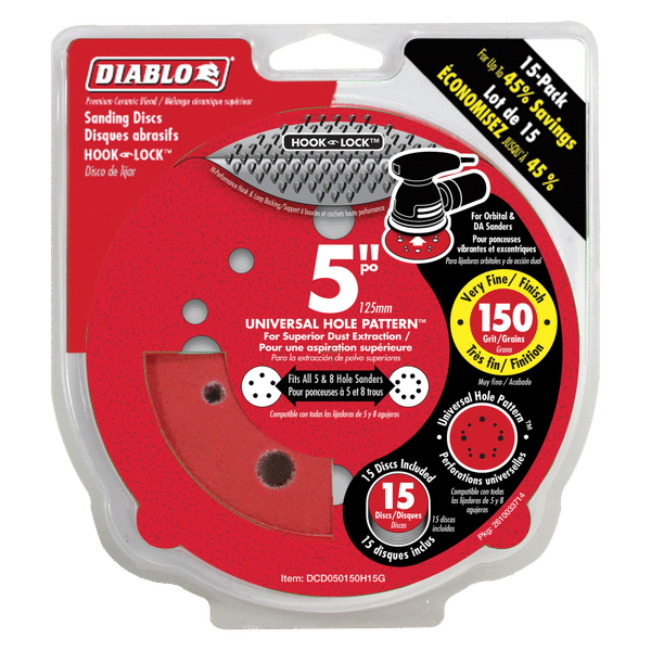 Diablo DCD050150H15G 5 in. 150 Grit (Very Fine) ROS Hook & Lock Discs ...