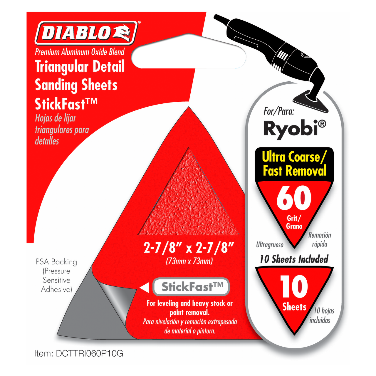 Diablo DCTTRI060P10G Detail 2-7/8 in. x 2-7/8 in. Triangle StickFast 60 ...