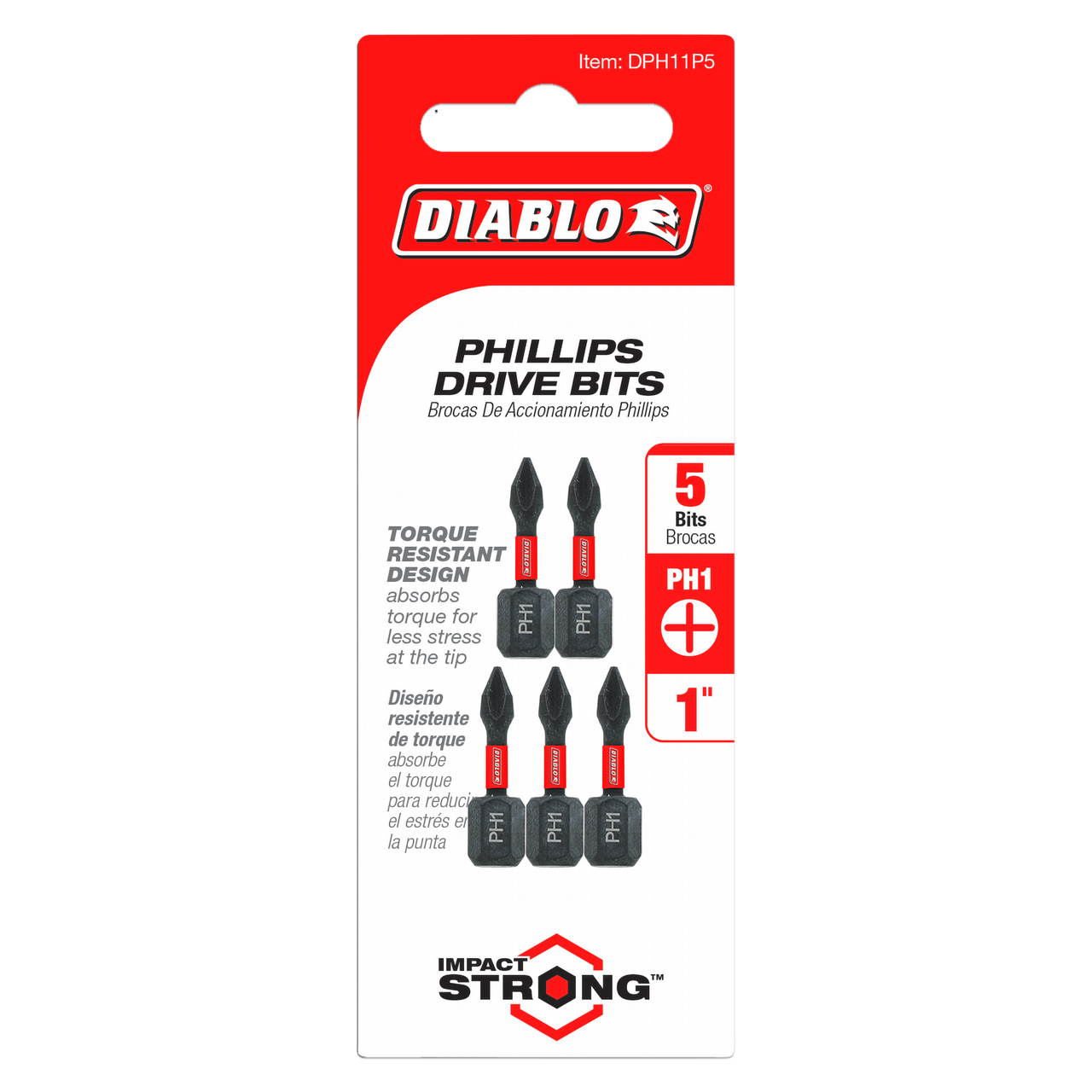 Diablo DPH11P5 1 in. #1 Phillips Drive Bits (5-Pack)
