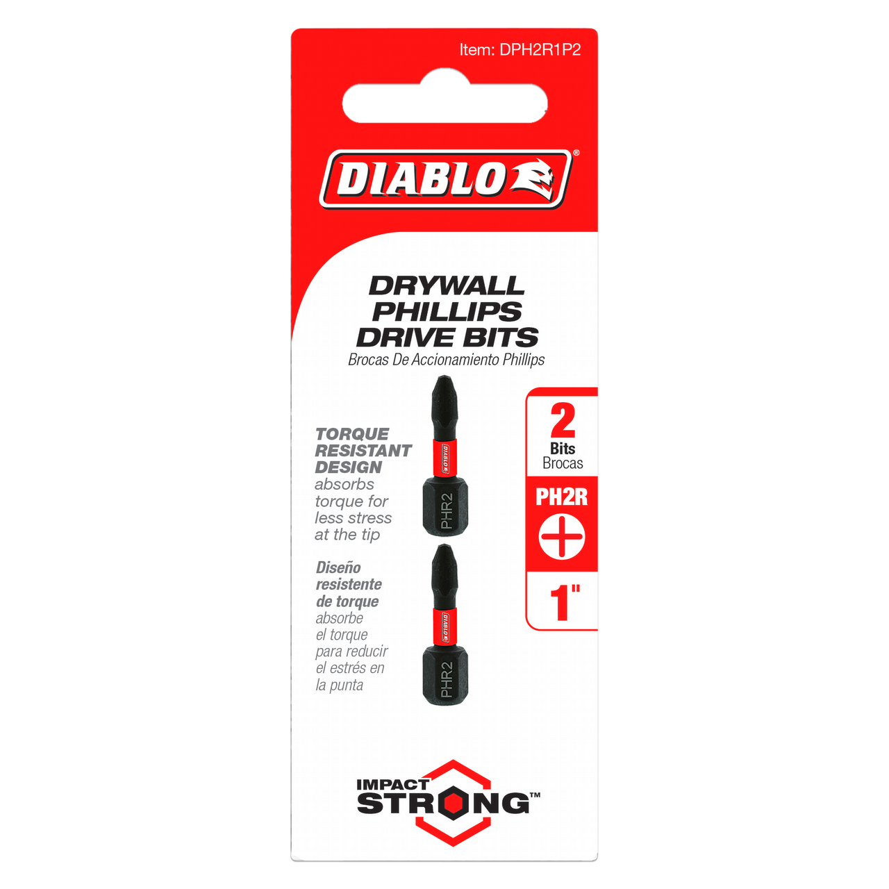 Diablo DPH2R1P2 1 in. #2 Phillips Reduced for Drywall Screws Drive Bits ...