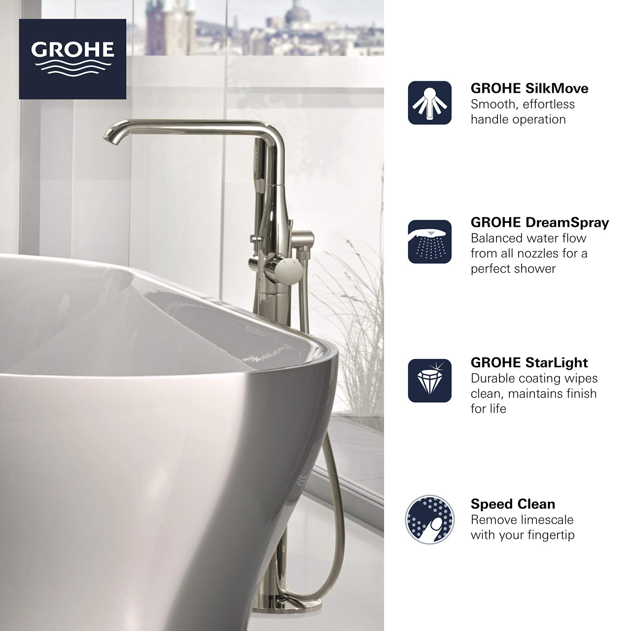 Grohe Essence 23491ENA Single-Handle Freestanding Tub Faucet with 1.75 ...