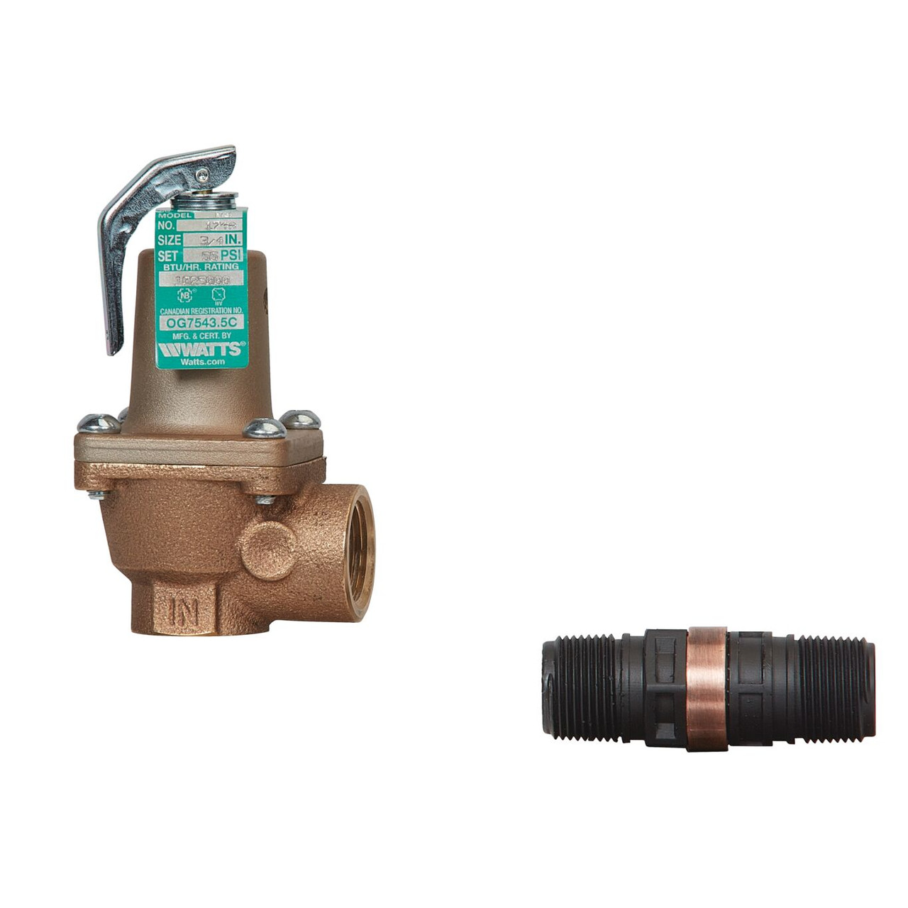 Watts 3/4" 174A Bronze Boiler Pressure Relief Valve, 50 psi, Discharge ...