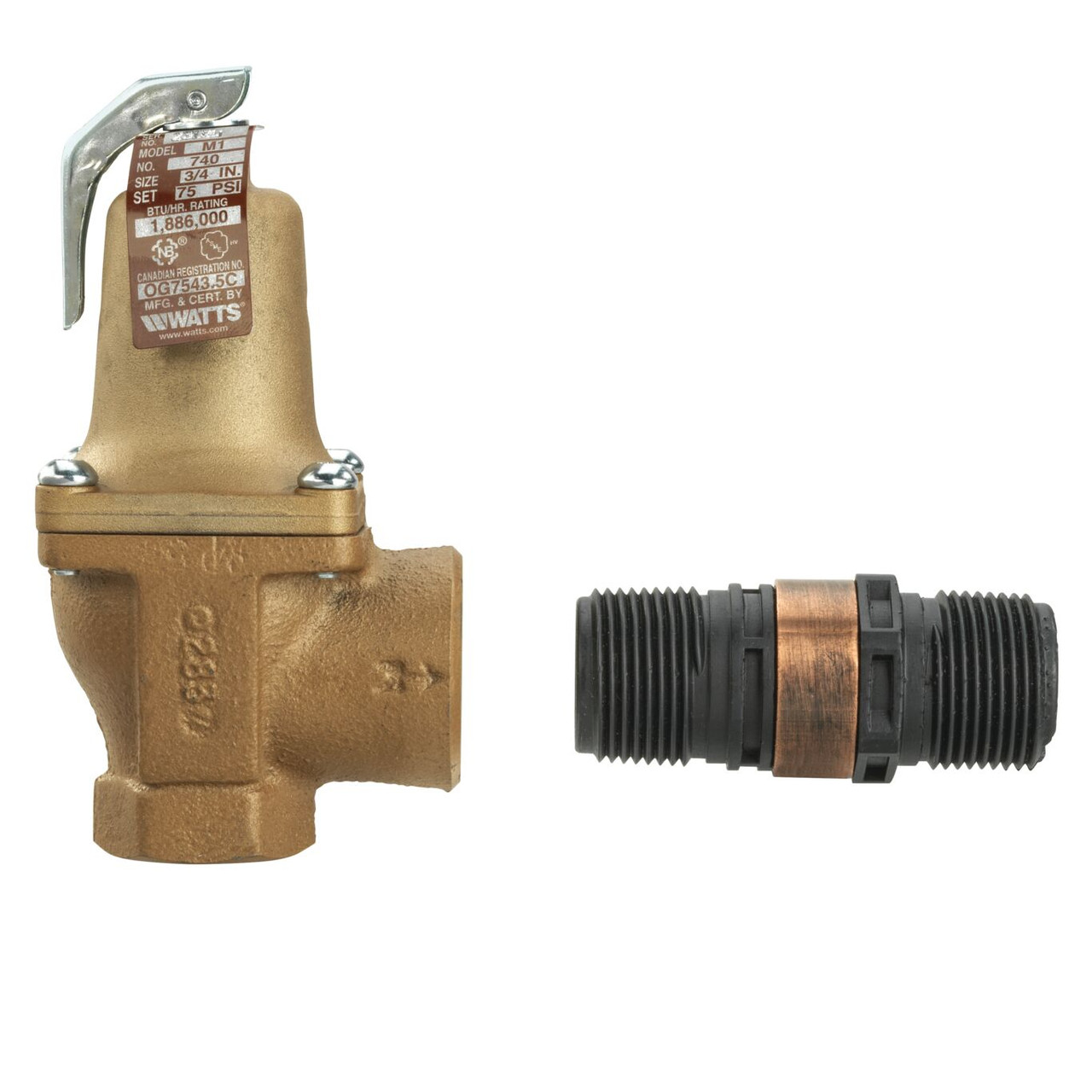 Watts 3/4" 740 Iron Boiler Pressure Relief Valve, 75 psi, Expanded ...