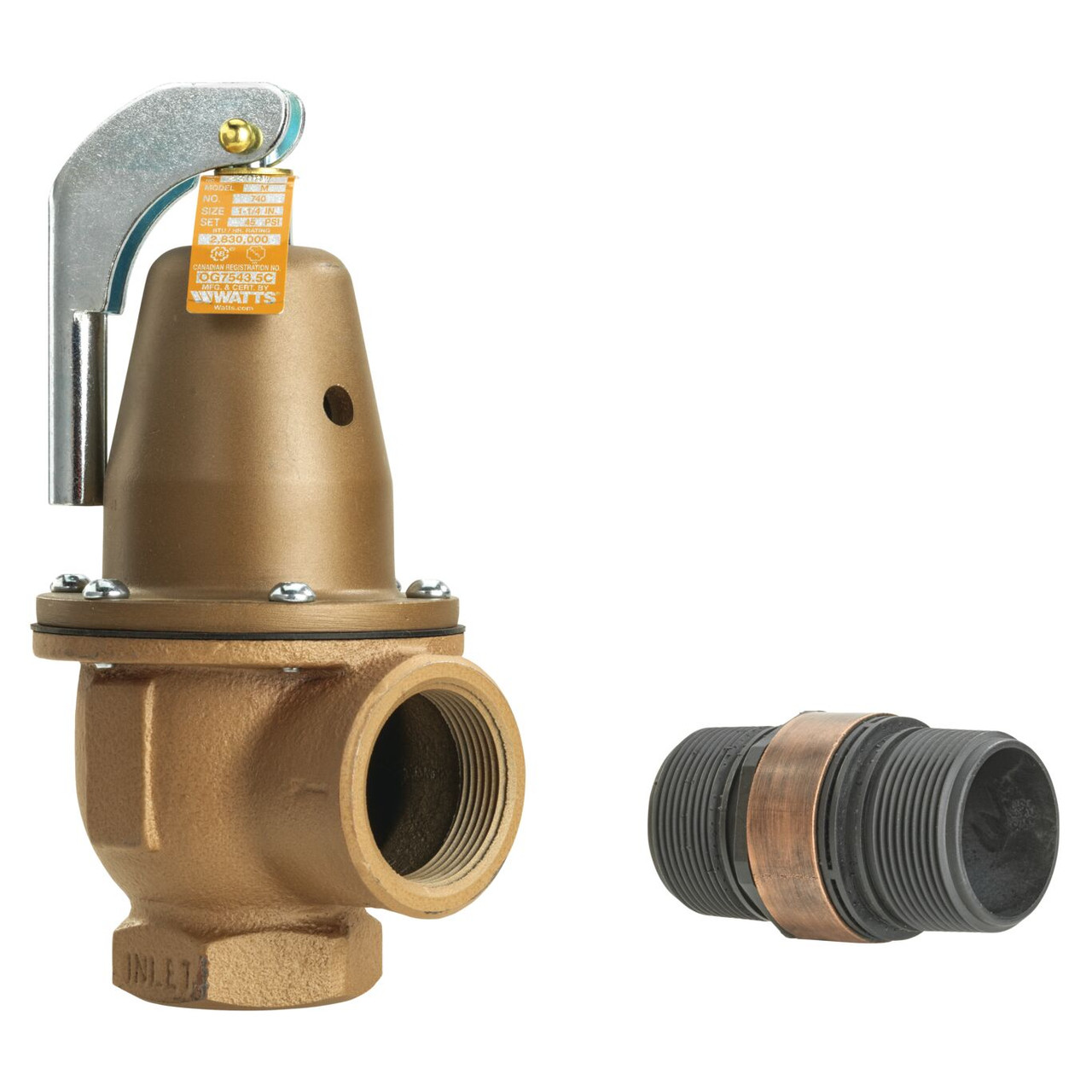 Watts 1-1/4" 740 Iron Boiler Pressure Relief Valve, 30 psi, Expanded ...