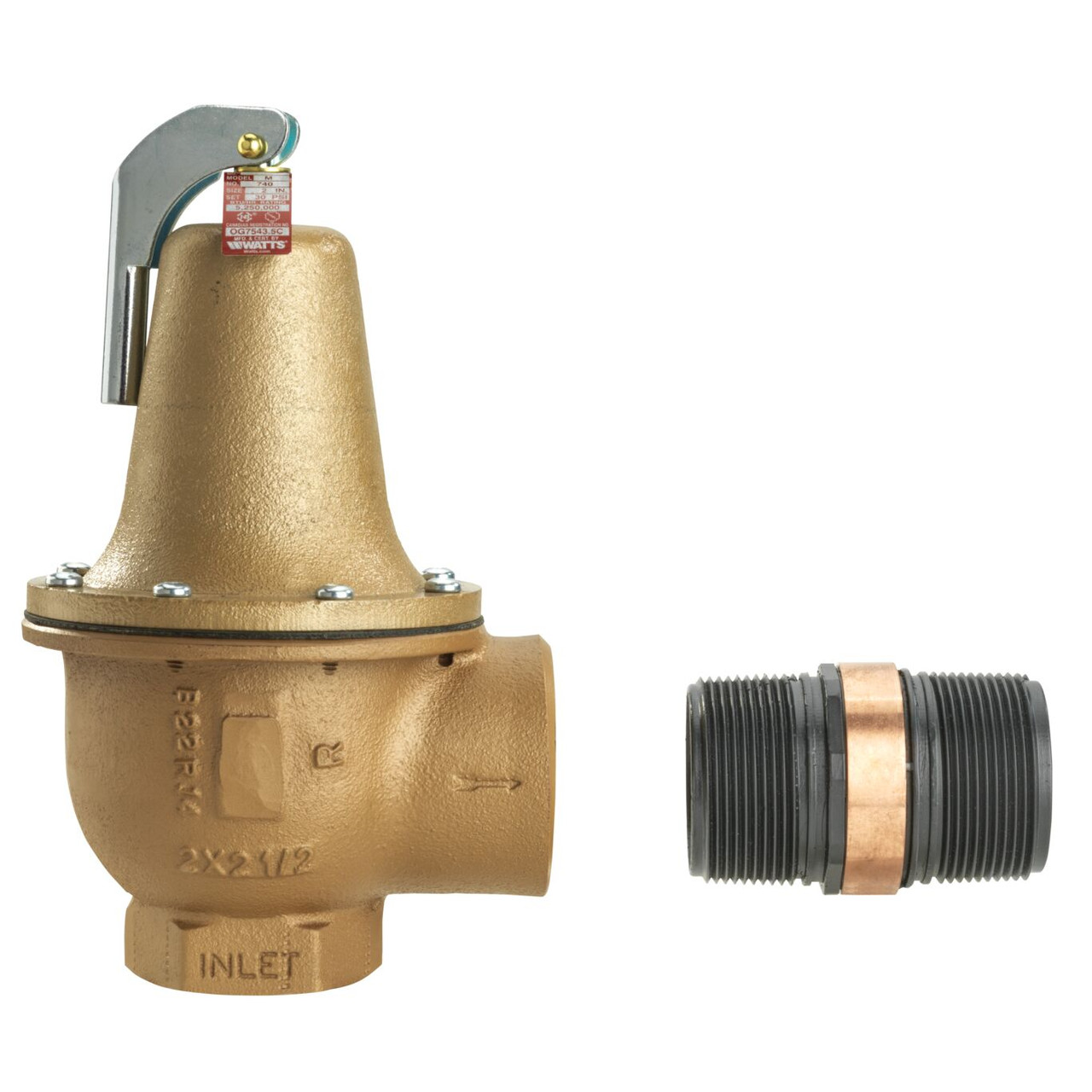 Watts 2" 740 Iron Boiler Pressure Relief Valve, 30 psi, Expanded ...