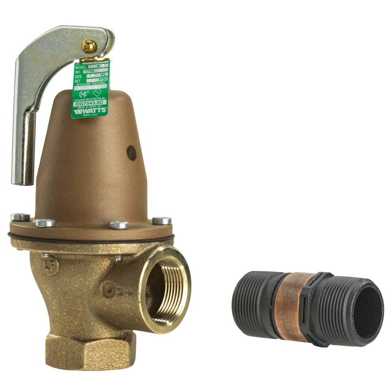 Watts 1-1/4" 174A Bronze Boiler Pressure Relief Valve, 30 psi ...
