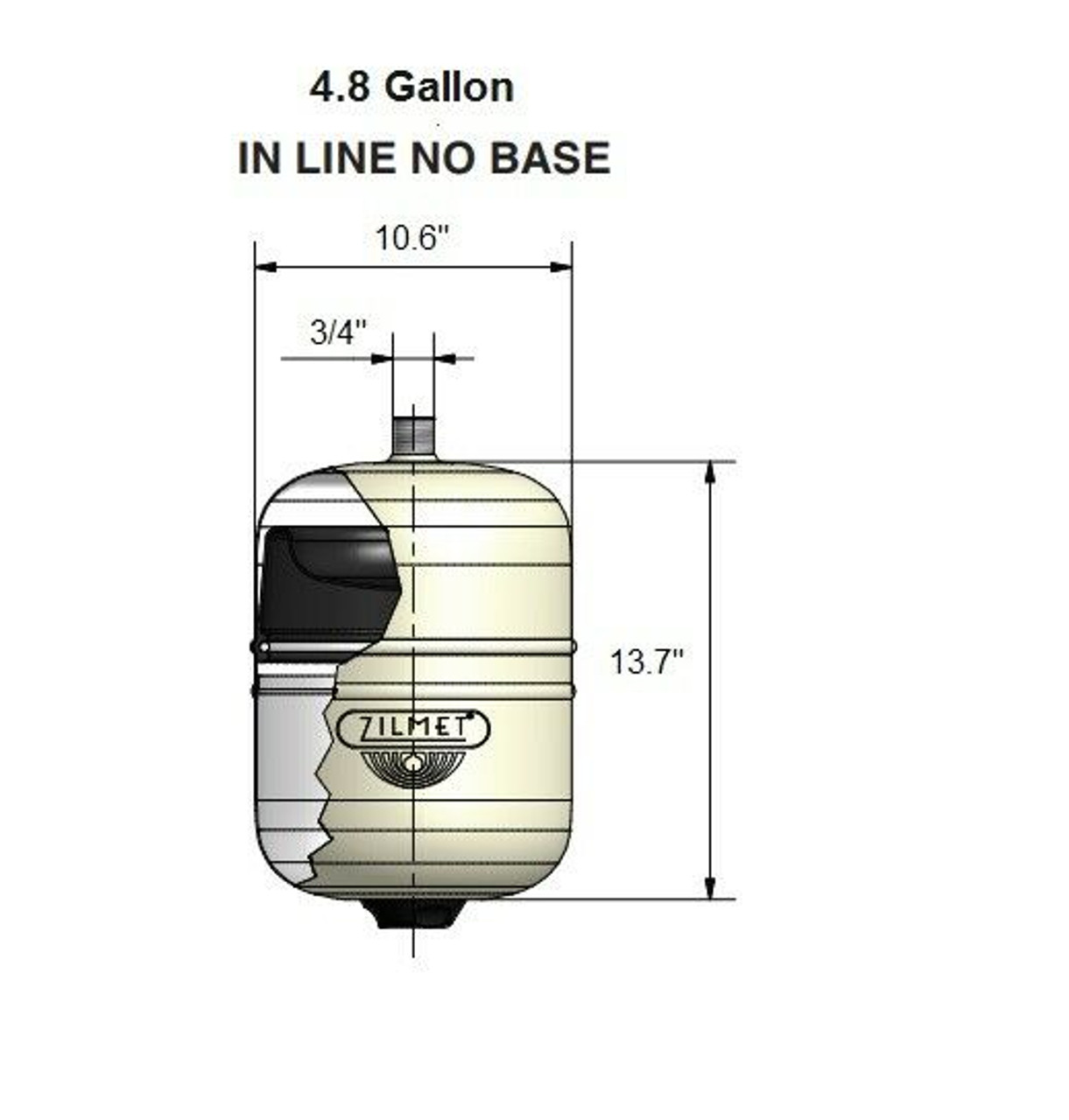 Zilmet ZEP12 4.8 gal In-line thermal expansion tank with 3/4" Stainless steel NPT connection