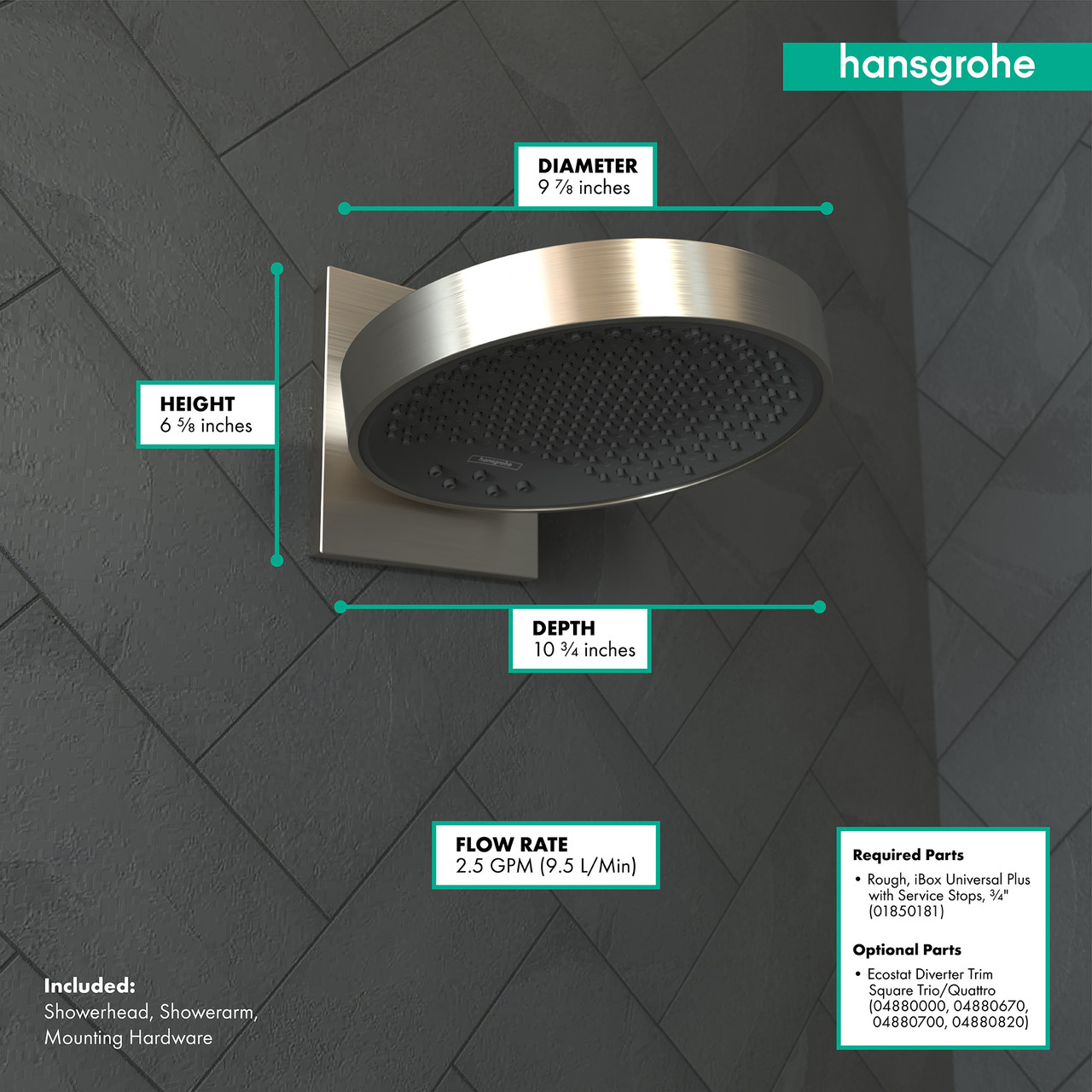 Hansgrohe 26232821 Rainfinity Showerhead 250 3-Jet with Wall Connector ...