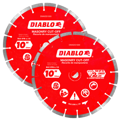 Diablo DMADS1000 10 in. Diamond Segmented Cut-Off Discs for Masonry - 2 ...
