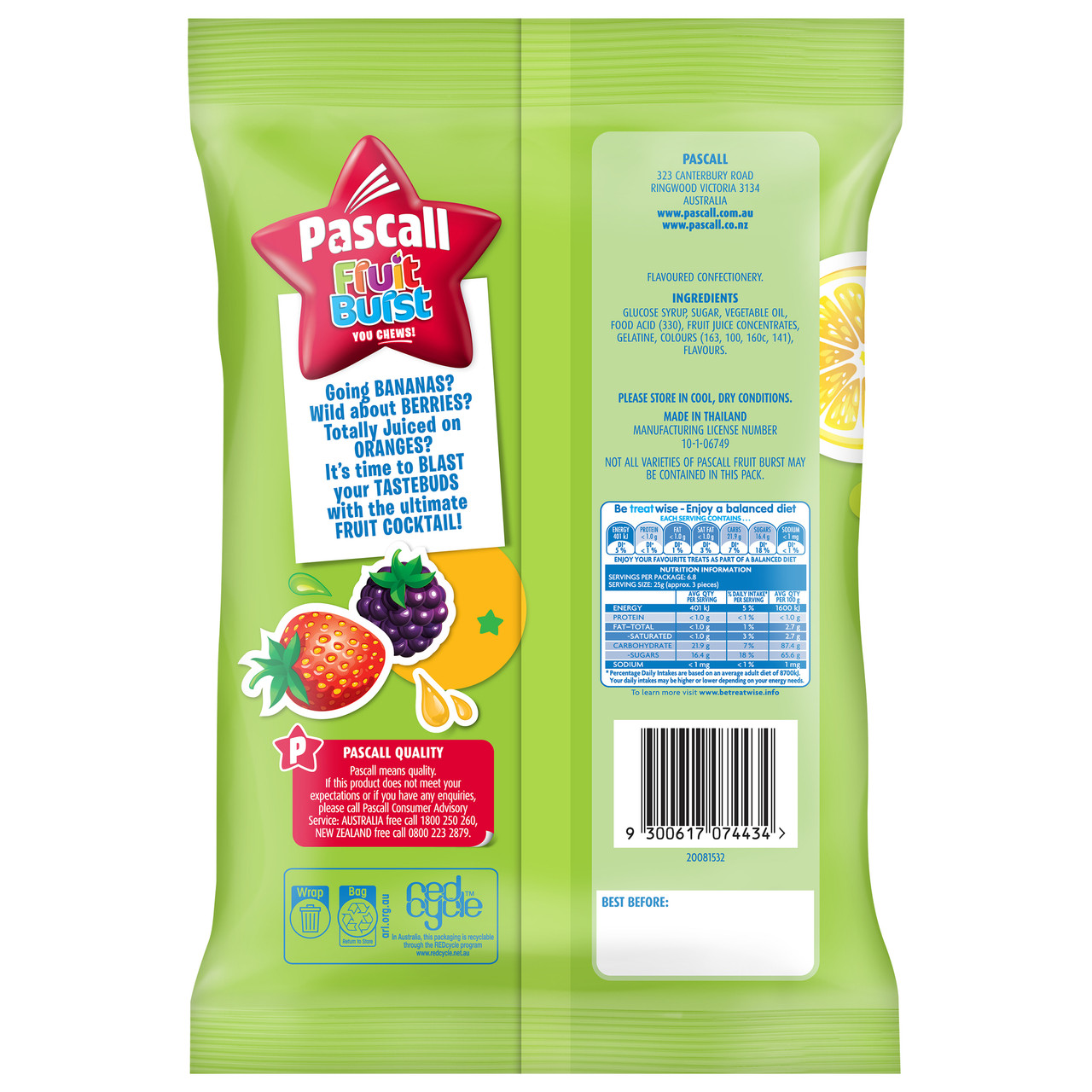 Pascall Fruit Burst 170g 16s - ANZ Pharma Wholesalers LTD