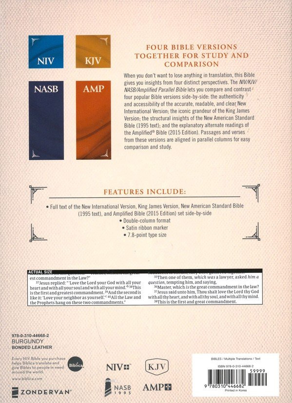 NIV/KJV/NASB/AMP Parallel Bible - Bonded Leather Burgundy - Sunset ...