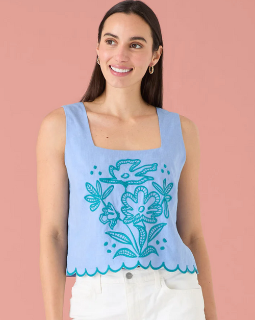 Brie Top in Sky Blue Floral Embroidery - Scout and Molly's Columbia