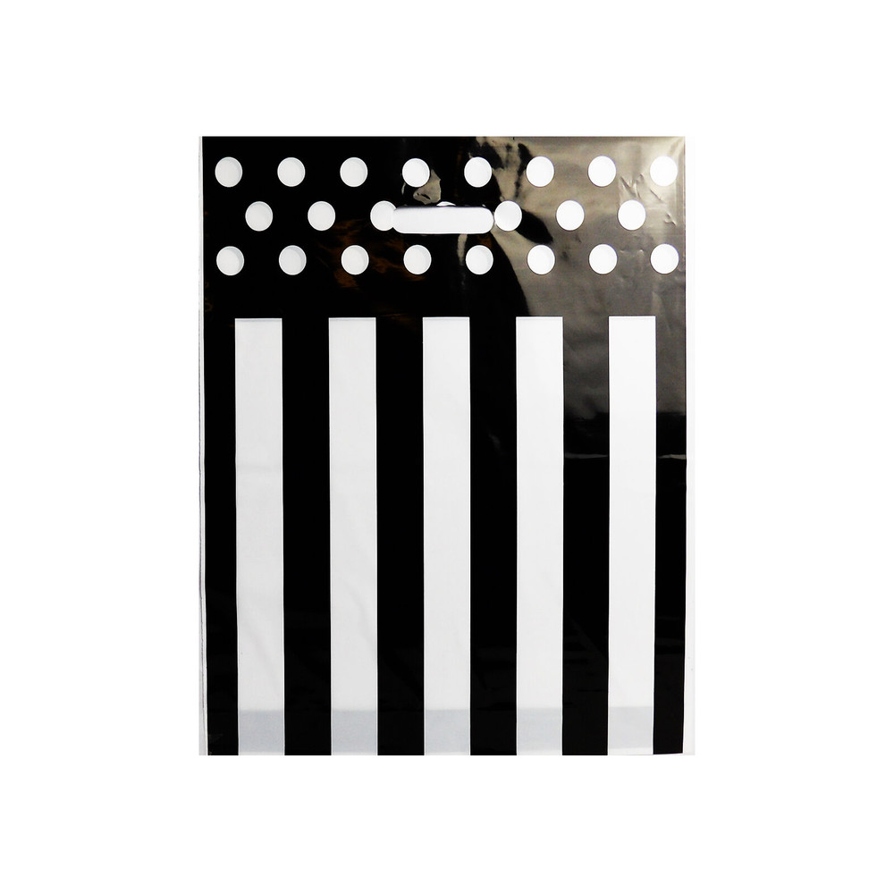 Premium Black Carrier Bag Dotted Strips Designer Heavy Duty Shopping ...