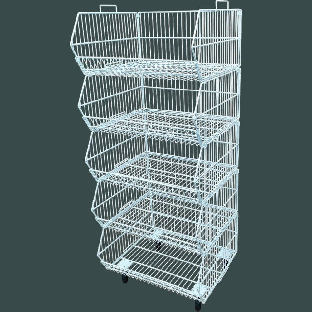 White 5 Tier Stackable Display Baskets-60cm
