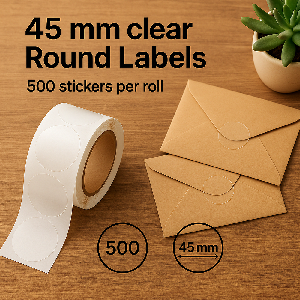 Clear Round Stickers – Tamper-Proof, 1″ (45 mm) Self-Adhesive 500stickers
