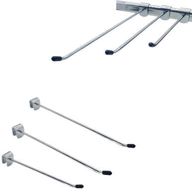 CHROME STRAIGHT ARM HOOKS FOR BACK BAR PRONG OVAL FOR RETAIL DISPLAY