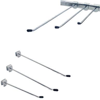 CHROME STRAIGHT ARM HOOKS FOR BACK BAR PRONG OVAL FOR RETAIL DISPLAY