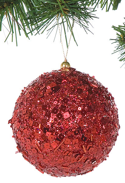 4" Red Sequined & Beaded Ball Ornaments | Autograph Foliages