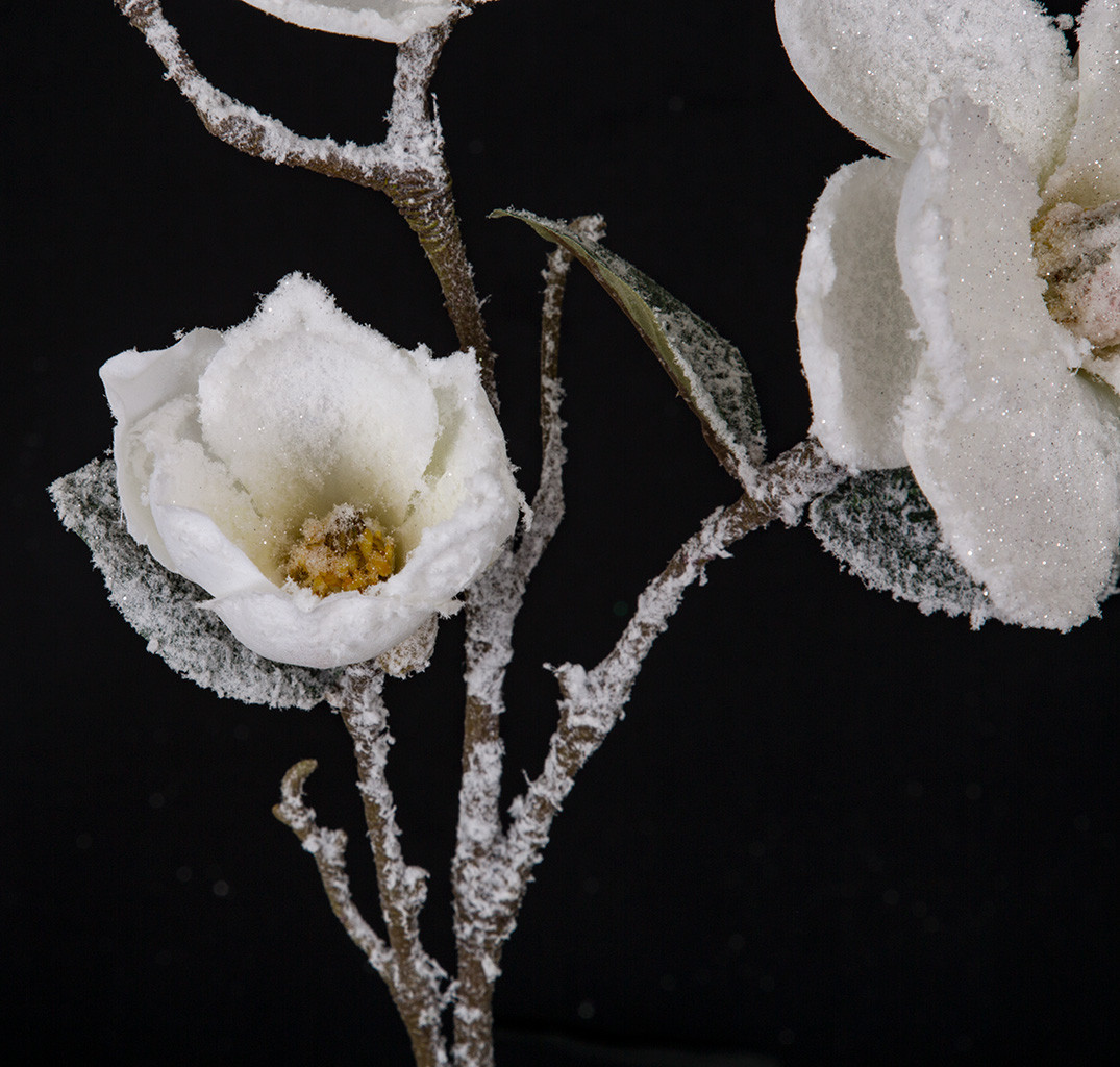 40"flocked magnolia stemw\glitter| artificial winter flowers ...