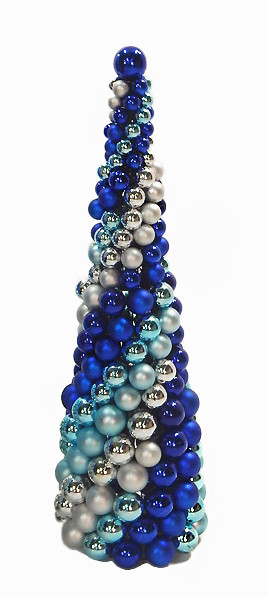 Decorative Mixed Ball Cone Trees | Blue and Silver Spiral Pattern ...