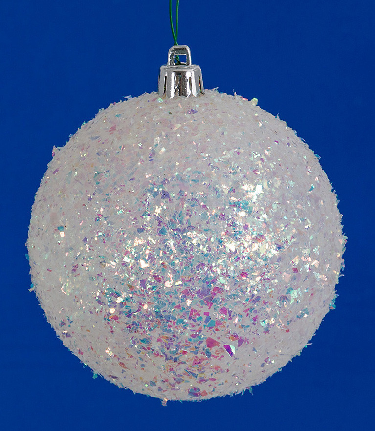 White/Iridescent Glitter Tinsel Ball Ornaments 4, 6, 8 Inche ...