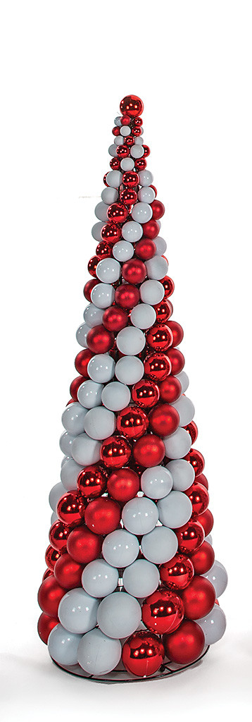 Mixed Matte/Shiny Red/White Ball Cone Trees | Decorative Commerical ...
