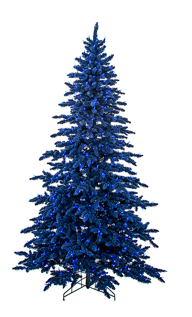 Flocked Navy Blue Marin Trees | Blue LED Lights | 5', 7.5' and 9' Tall ...