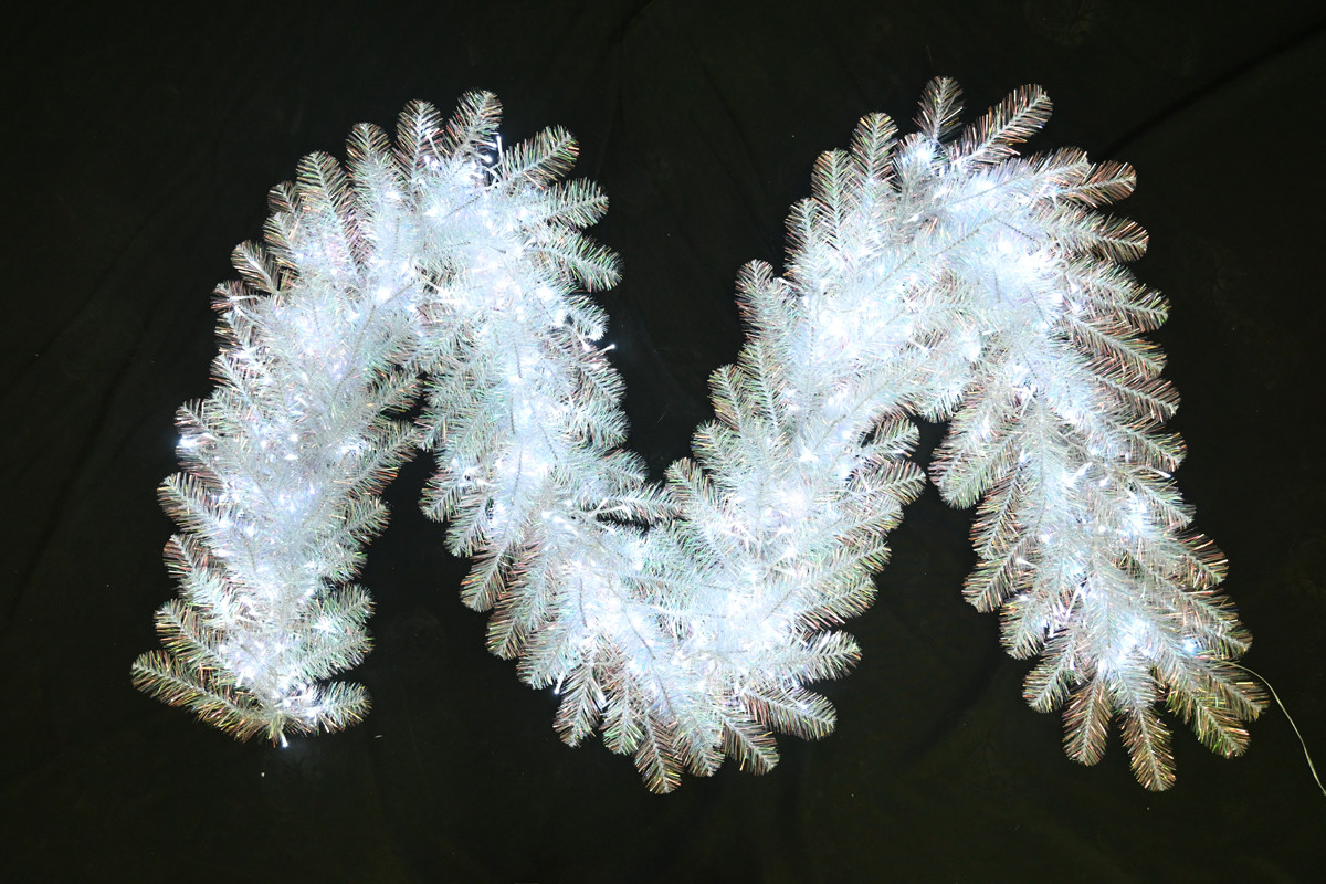 9' x 16" Iridescent Crystal White Pine Garland with Rice LED Lights ...