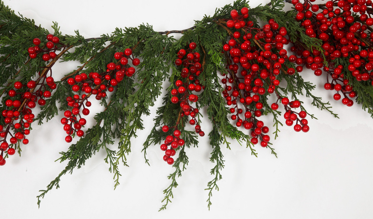 9' Natural Touch Cypress/Red Berry Swag Garland | Autograph Foliages