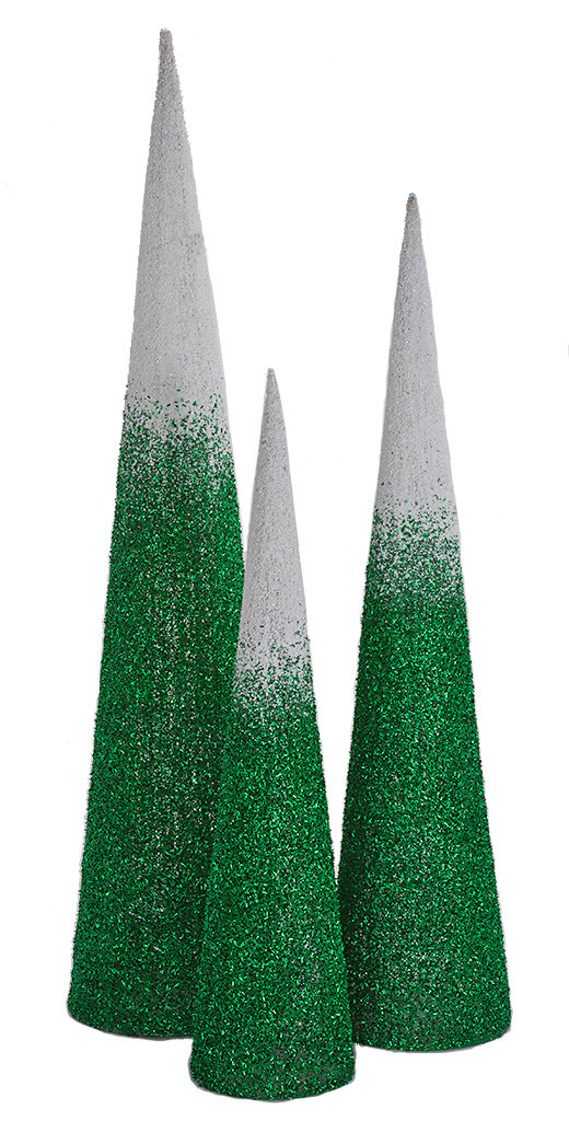 Green and White Beaded Ombre Cone Tree w/Glitter | Autograph Foliages