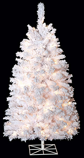 4 Foot White Flocked Pine Tree with Lights | Autograph Foliages