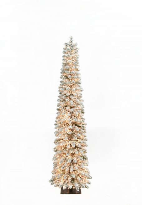 Flocked Snowy Alpine Pencil Trees with Lights | Autograph Foliages