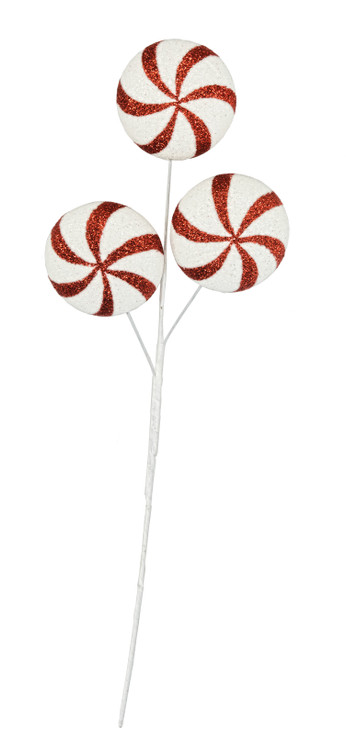 15" Glittered Red/White Peppermint Candy Pick | Autograph Foliages