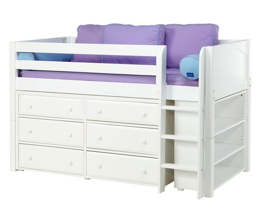 Maxtrix BOX Low Loft Bed w/ Dresser & Bookcase Twin Size White | KFW