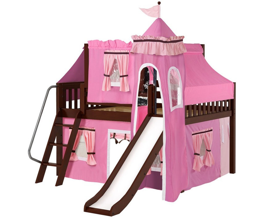 Maxtrix FANTASTIC Castle Low Loft Bed with Slide in Chestnut 9 | Maxtrix Kids Furniture | KFW