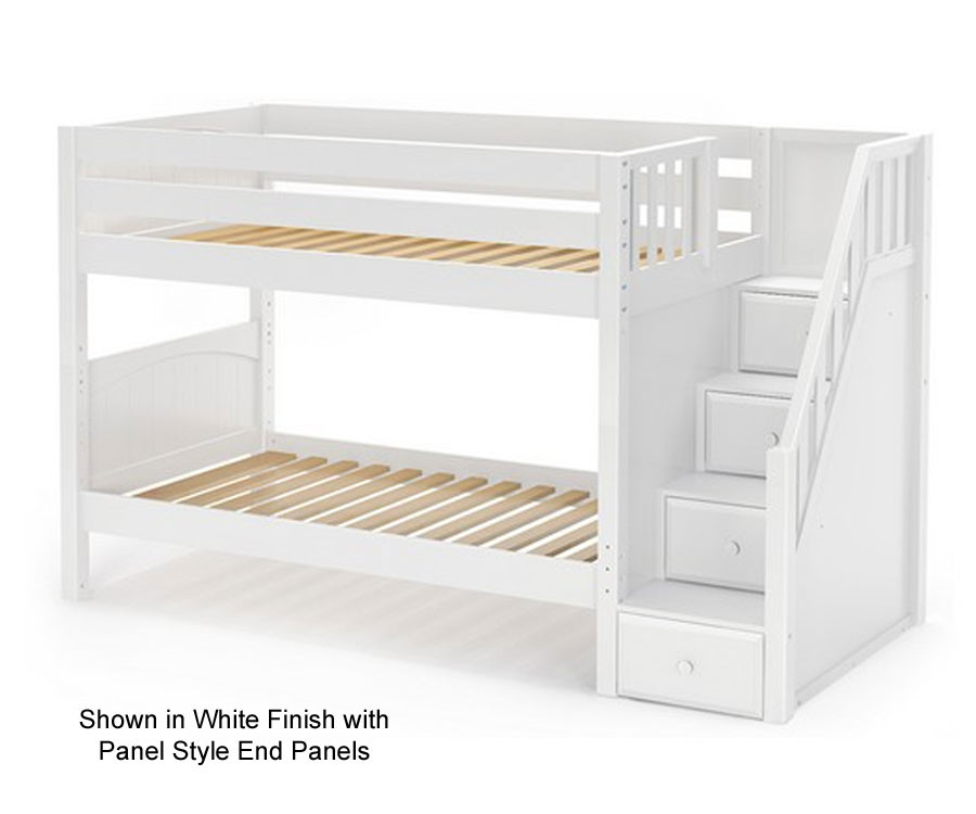 Low Bunk Bed with Stairs in White | Maxtrix Kids Furniture | Solid Wood ...