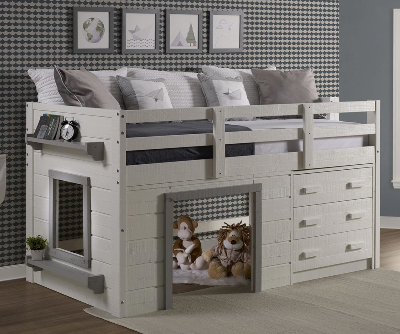 Twin over Twin Deer Blind Bunk Loft Bed in Light Grey Finish 1370TTLG ...