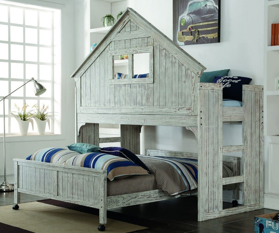 Twin over Twin Deer Blind Bunk Loft Bed in Light Grey Finish 1370TTLG ...