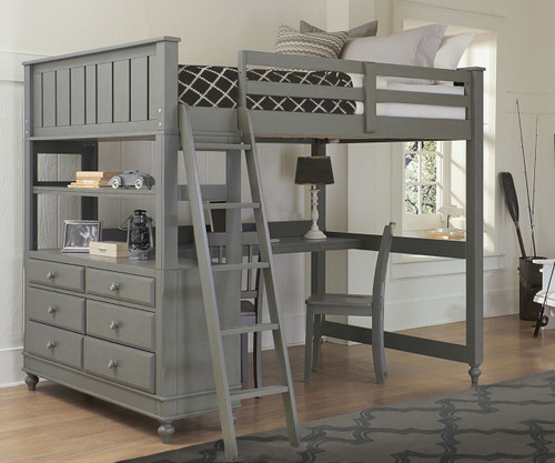 Lakehouse Loft Bed with Desk Full Size Stone Kids Furniture KFW
